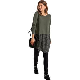 CR&Eacute;ATION L Damen Freizeitkleid in 2-in-1-Optik khaki-schwarz-gemustert Gr&ouml;&szlig;e 40