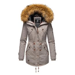 Marikoo Damen Winterjacke mit abnehmbarem Kunstfellkragen & Taillenzug