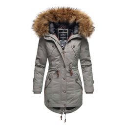 Marikoo Damen Winterjacke mit abnehmbarem Kunstfellkragen & Taillenzug