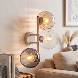 hofstein Moderne Kugel-Wandleuchte Koyoto mit drei Riffelglas-Schirmen in Rauch, Bernstein und Klar Aus Metall in Sandfarben, E14, 25 Watt, f&uuml;r die Couch