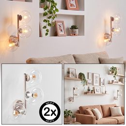 Kugel-Wandleuchte Gastor im 2er-Set mit drei klaren Glasschirmen und modernem Gestell Metallgestell in Sand, E14, 25 Watt, f&uuml;r externe Dimmer geeignet