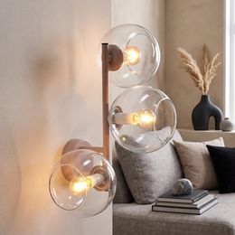 Moderne sandfarbene Kugel-Wandleuchte Koyoto mit drei klaren Glasschirmen Metallgestell, l&auml;ngliche Wandhalterung, E14, 25 Watt, extern dimmbar