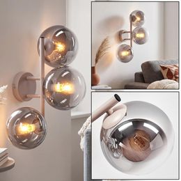 hofstein Moderne Kugel-Wandleuchte Gastor mit drei rauchfarbenen Glasschirmen im Cluster Metallgestell in Sandfarben, E14, 25 Watt, extern dimmbar
