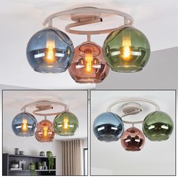 hofstein Cluster-Deckenleuchte Koyoto mit drei bunten Glasschirmen im Retro-Stil Metallgestell in Sandfarben, &oslash; 15 cm, E14, 25 Watt, extern dimmbar