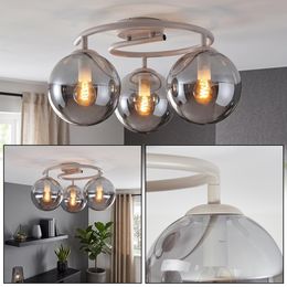 hofstein Moderne Kugel-Deckenleuchte Gastor mit drei Rauchglasschirmen am geschwungenen Ringgestell Fassung E14, 25 Watt, Metallgestell in Sandfarben, &oslash; 37 cm