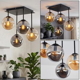 Moderne Kugel-Deckenleuchte Gastor mit 4 Glasschirmen in Bernstein und Rauch Aus Metall, &oslash; 15 cm, E14, &oslash; 35,5 cm, extern dimmbar, Cluster-Anordnung