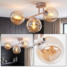 hofstein Cluster-Deckenleuchte Koyoto mit drei bernsteinfarbenen Glasschirmen im Retro-Stil Aus Metall in Sandfarben, f&uuml;r externe Dimmer geeignet, E14, 25 Watt