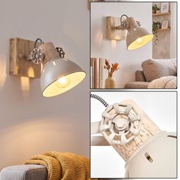 hofstein Naturfarbener Boho Style Wandstrahler Orny mit Zahnradverstellung, f&uuml;r die Couch Aus Holz, Kautschukholz und Metall, sandfarbener Schirm, E27