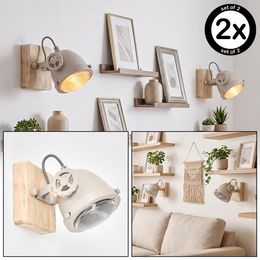 hofstein Wandleuchte Herford im 2er-Set f&uuml;r die Couch, dreh- und schwenkbarer Leuchtenkopf Sandfarbener Klarglas-Frontschirm, Holz-Wandhalterung, GU10