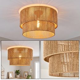 hofstein Deckenleuchte Tamir mit zweistufiger runder Flechtstruktur aus Seil/Tau in Naturfarben Metallgestell, Papierschirm, &oslash; 50 cm, E27-Fassung, 15 Watt