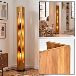 hofstein Holz-Stehleuchte Sernadelo mit geschwungenen Holzdetails, 4 E27-Fassungen Naturfarbene Holzkonstruktion im Boho Style, H&ouml;he 141 cm, Fu&szlig;schalter