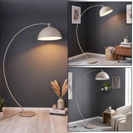 hofstein Skandinavische Sofa-Bogenleuchte Miranda mit geschwungenem Aufbau und Fu&szlig;schalter Sandfarbener Metallschirm, E27, f&uuml;r die Couch, schwenkbarer Kopf