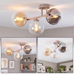 hofstein Cluster-Deckenleuchte Gastor mit 3 Glasschirmen in Rauch, Bernstein und Klar Metallgestell in Sandfarben, &oslash; 15 cm je Glas, E14, 25 Watt