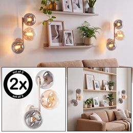 hofstein Moderne Wandleuchte Gastor im 2er-Set mit drei runden Glasschirmen in Rauch Aus Metall in Sandfarben, E14, 25 Watt, f&uuml;r die Couch, extern dimmbar