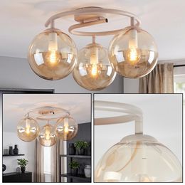 hofstein Moderne sandfarbene Kugel-Deckenleuchte Gastor mit dreifacher Ring-Cluster-Anordnung Bernsteinfarbene Glasschirme &oslash; 15 cm, aus Metall, &oslash; 37 cm und E14