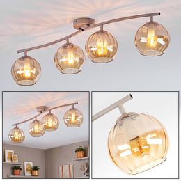 Kugel-Deckenleuchte Koyoto im Retro-Stil mit 4 bernsteinfarbenen Glasschirmen, E14 Lichteffekt an der Decke, Metall in Sandfarben, &oslash; 15 cm, 25 Watt