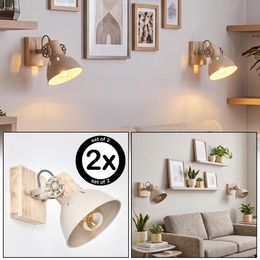 Wandleuchte Orny im 2er-Set mit dreh- und schwenkbarem sandfarbenem Metallschirm Holz-Wandhalter in Naturfarben, offene E27-Fassung f&uuml;r die Couch