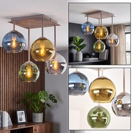 Moderne Kugel-Deckenleuchte Koyoto mit 4 bunten Glasschirmen und sandfarbenem Gestell Metallgestell in Sandfarben, &oslash; 15 cm, E14, Leistung 25 Watt