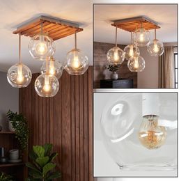 hofstein Cluster-Deckenleuchte Ripoll mit f&uuml;nf klaren Glasschirmen im Boho Style Aus Metall, Holzlamellenplatte in Naturfarben, &oslash; 15 cm, E14, 25 Watt