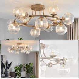Moderne Kugel-Deckenleuchte Chehalis, sandfarbenes Gestell, klare Riffelglasschirme Aus Metall, &oslash; 76 cm, G9-Fassung, f&uuml;r externe Dimmer geeignet
