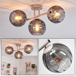 hofstein Cluster-Deckenleuchte Koyoto mit 3 rauchfarbenen Retro-Glasschirmen Metallgestell in Sandfarben, E14, &oslash; 15 cm, Lichteffekt an der Decke