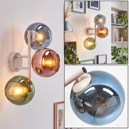 Moderne Wandleuchte Koyoto mit drei Kugelschirmen in Blau, Gr&uuml;n und Kupferfarben, E14 Metallgestell in Sandfarben, f&uuml;r externe Dimmer geeignet