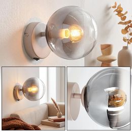 Moderne Kugel-Wandleuchte Gastor mit rauchfarbenem und klarem Glasschirm, E14-Fassung Metallgestell in Sandfarben, 25 Watt, f&uuml;r externe Dimmer 