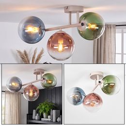 hofstein Retro-Kugel-Deckenleuchte Gastor in Sandfarben mit bunten Glasschirmen, E14 Aus Metall, Deckenrosette, &oslash; 15 cm, 25 Watt, extern dimmbar