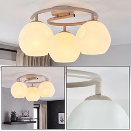 Kugel-Deckenleuchte Ripoll mit drei wei&szlig;en Glasschirmen am sandfarbenen Ringgestell Metallgestell, &oslash; 37 cm, extern dimmbar, E14, 25 Watt