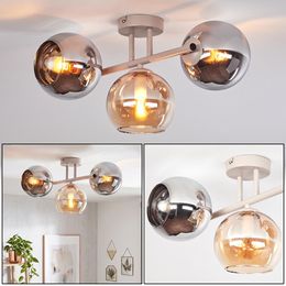 hofstein Kugel-Deckenleuchte Koyoto mit drei Glasschirmen in Chrom, Rauch- und Bernsteinfarben Metallgestell in Sand, &oslash; 15 cm, E14, 25 Watt, extern dimmbar