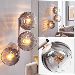 Moderne Wandleuchte Koyoto mit drei rauchfarbenen und klaren Glasschirmen, E14-Fassung Aus Metall in Sandfarben mit Riffelglas, f&uuml;r die Couch