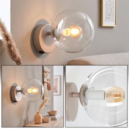hofstein Moderne Kugel-Wandleuchte Gastor mit sandfarbener Wandhalterung, klarem Glasschirm Extern dimmbar, An-/Ausschalter, Metallgestell, 25 Watt