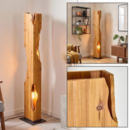 Stehleuchte Sernadelo, naturfarbene Holzs&auml;ule mit organischem Ausschnitt, offene E27-Fassung Metall und Holz, Boho-Stil, 4-flammig, H&ouml;he 141 cm