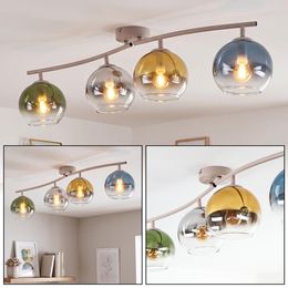 hofstein Moderne Kugel-Deckenleuchte Koyoto mit vier bunten runden Glasschirmen Metallgestell in Sandfarben, &oslash; 15 cm, E14, 25 Watt, extern dimmbar