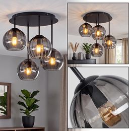 hofstein Moderne Cluster-Deckenleuchte Koyoto mit 4 rauchfarbenen Riffelglas-Schirmen Metallgestell, E14-Fassung, 25 Watt, f&uuml;r externe Dimmer geeignet