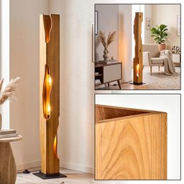 Naturfarbene Holz-Stehleuchte Sernadelo mit geschwungenen Aussparungen, 4-flammig Aus Metall im Boho Style, H&ouml;he 141 cm, Fu&szlig;schalter, E27-Fassung