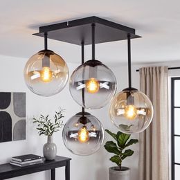 hofstein Moderne Cluster-Deckenleuchte Gastor mit 4 Glasschirmen in Rauch, Bernstein, Klar Metallgestell, &oslash; 35,5 cm, Durchmesser 15 cm, E14, 25 Watt
