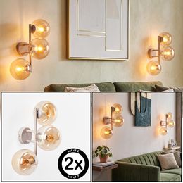 hofstein Retro-Kugel-Wandleuchte Gastor im 2er-Set mit drei bernsteinfarbenen Glasschirmen Aus Metall in Sandfarben, &oslash; 15 cm, E14, 25 Watt, extern dimmbar