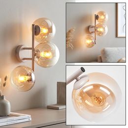 hofstein Moderne Kugel-Wandleuchte Gastor mit drei klaren und bernsteinfarbenen Glasschirmen Aus Metall in Sandfarben, E14, extern dimmbar, 25 Watt