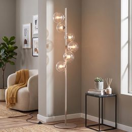 Moderne Kugel-Stehleuchte Gastor mit sechs klaren Glasschirmen in Cluster-Anordnung Aus Metall in Sandfarben, H&ouml;he 160 cm, E14, 25 Watt, Fu&szlig;schalter