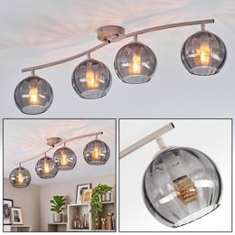 hofstein Moderne Kugel-Deckenleuchte Koyoto mit 4 rauchfarbenen Glasschirmen Metallgestell in Sandfarben, &oslash; 15 cm, E14, 25 Watt, Lichteffekt an der Decke