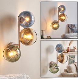 hofstein Moderne runde Kugel-Wandleuchte Koyoto mit drei farbigen Glasschirmen, E14 Metallgestell in Sandfarben, blaue, gr&uuml;ne und goldene Glaselemente