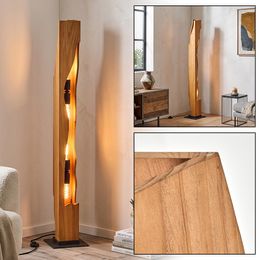 hofstein Holz-Stehleuchte Sernadelo mit geschwungenen &Ouml;ffnungen, Holzs&auml;ule in Naturfarben, 4-flammig Aus Metall, H&ouml;he 141 cm, E27-Fassung, Fu&szlig;schalter