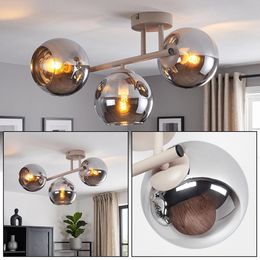 Cluster-Deckenleuchte Koyoto mit drei Schirmen in Chrom und Rauchfarben Aus Metall in Sandfarben, modernes Gestell, Glas, &oslash; 15 cm, E14-Fassung