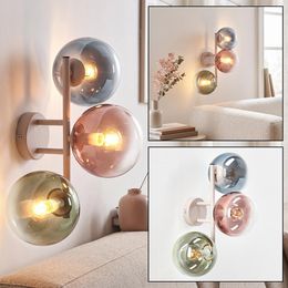 Moderne Kugel-Wandleuchte Gastor mit blauen, gr&uuml;nen und kupferfarbenen Glasschirmen Aus Metall in Sandfarben, E14, 25 Watt, f&uuml;r die Couch