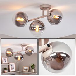 hofstein Moderne Kugel-Deckenleuchte Gastor mit drei rauchfarbenen Glasschirmen am Querarm Metallgestell in Sandfarben, Durchmesser 15 cm, E14, 25 Watt