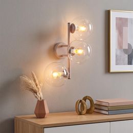 hofstein Sandfarbene moderne Kugel-Wandleuchte Gastor mit drei klaren Glasschirmen im Cluster Metallgestell, E14-Fassung, 25 Watt, f&uuml;r externe Dimmer geeignet