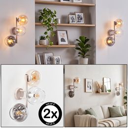 Kugel-Wandleuchte Koyoto im 2er-Set mit drei Glasschirmen in Klar, Bernstein und Rauch Modernes Metallgestell in Sandfarben, &oslash; 15 cm, E14, 25 Watt