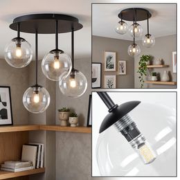 Kugel-Deckenleuchte Chehalis mit 4 klaren Glasschirmen &oslash; 12 cm in Cluster-Anordnung Metallgestell, Gesamtdurchmesser 35 cm, G9-Fassung, 15 Watt