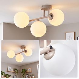 hofstein Skandinavische Cluster-Deckenleuchte Gastor mit drei wei&szlig;en Glasschirmen Sandfarbenes Metallgestell, E14-Fassung, &oslash; 15 cm je Kugel, 25 Watt